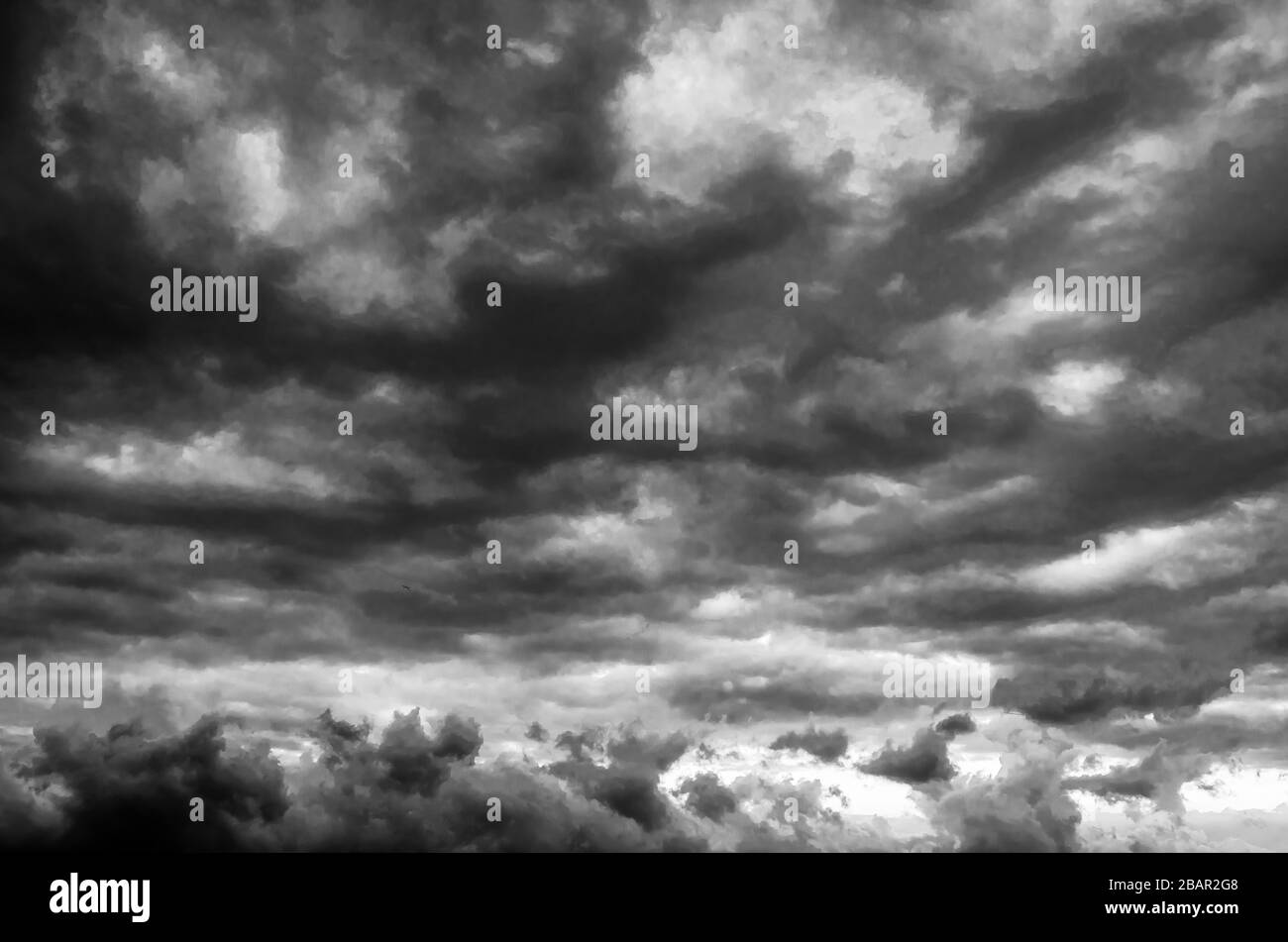 Cloudy sky view at sunset, nature background; black and white image ...