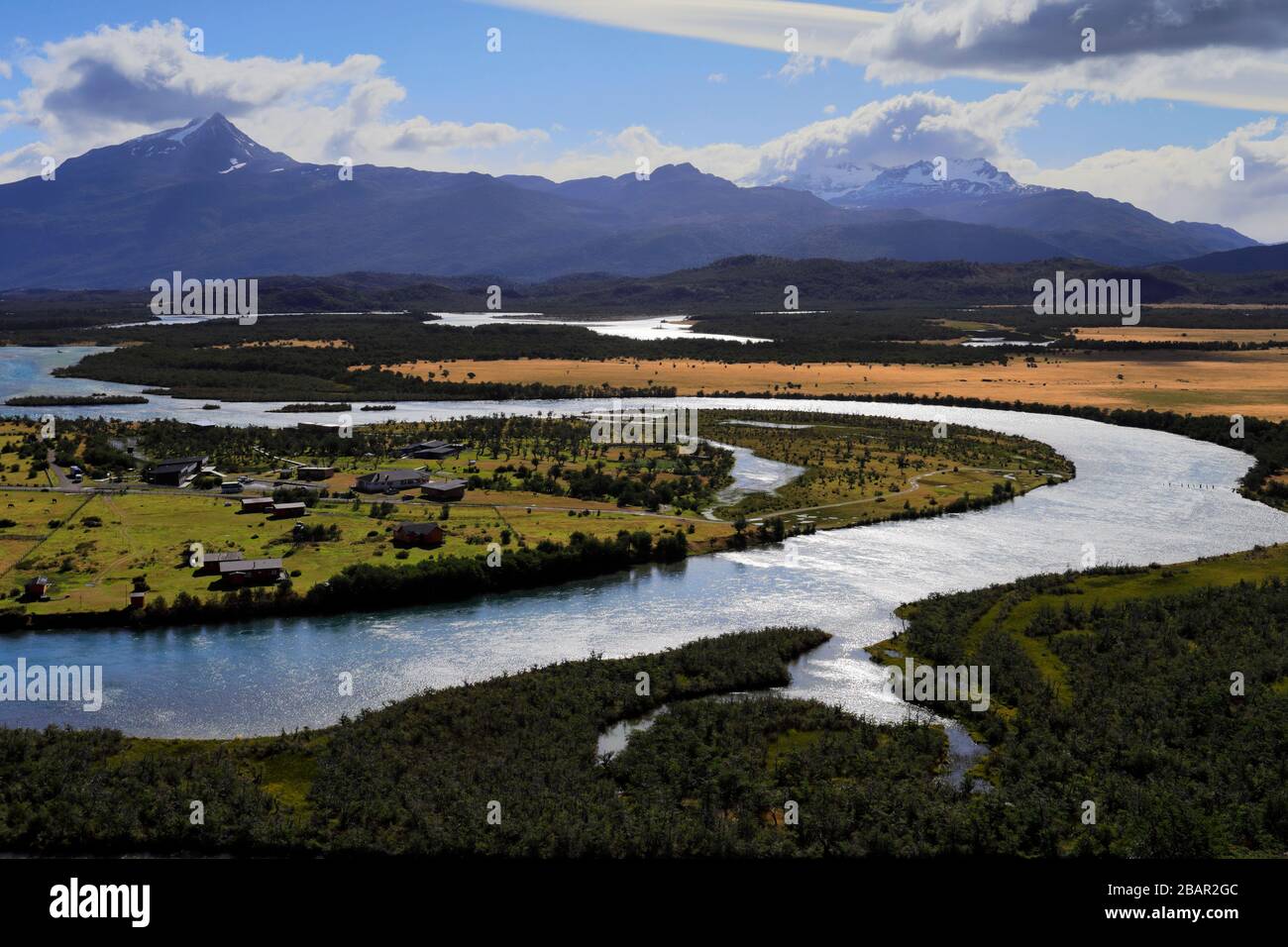 View over the Serrano river, Villa Serrano, Torres de Paine, Magallanes ...