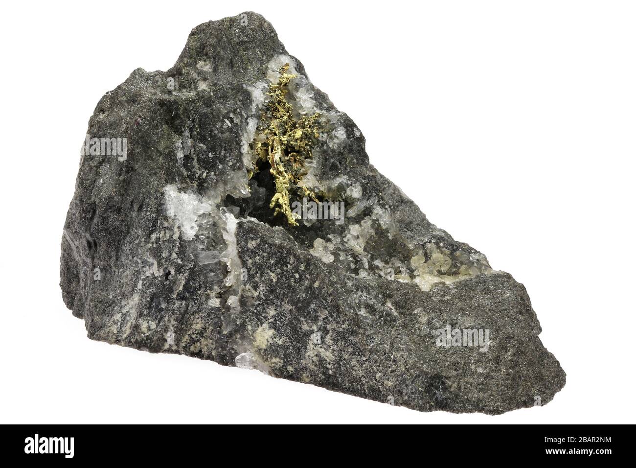 crystallized gold in matrix from Hungary isolated on white background ...