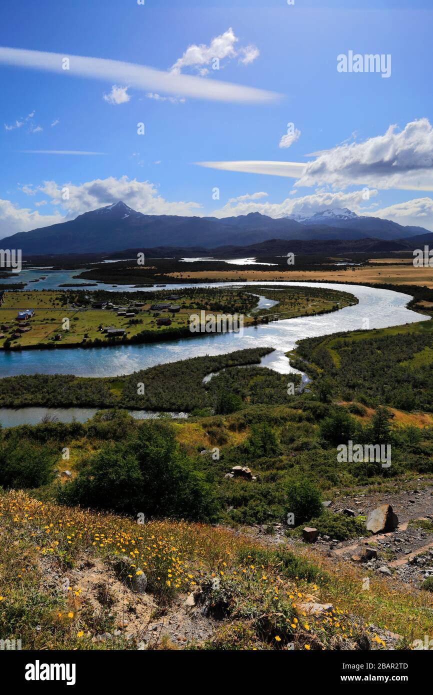 View over the Serrano river, Villa Serrano, Torres de Paine, Magallanes ...