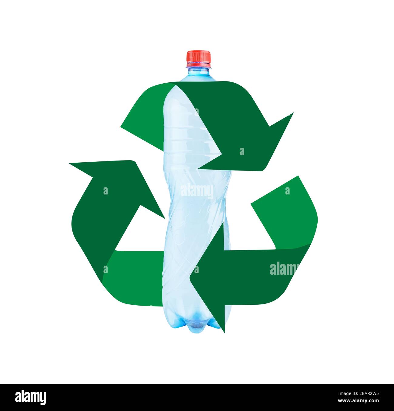 Waste recovery. Plastic bottle and recycling symbol on white background ...
