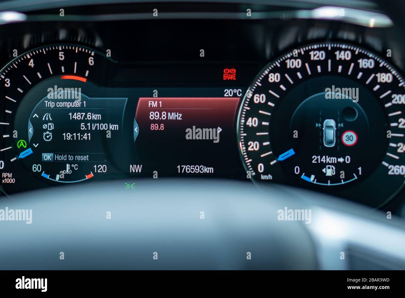 Car dashboard instrument cluster.Car panel indicators, yellow, red ...