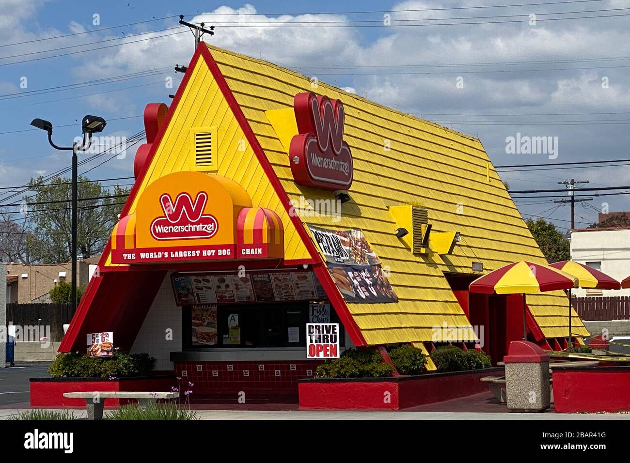 General overall view of Wienerschnitzel hot dog restaurant open for ...