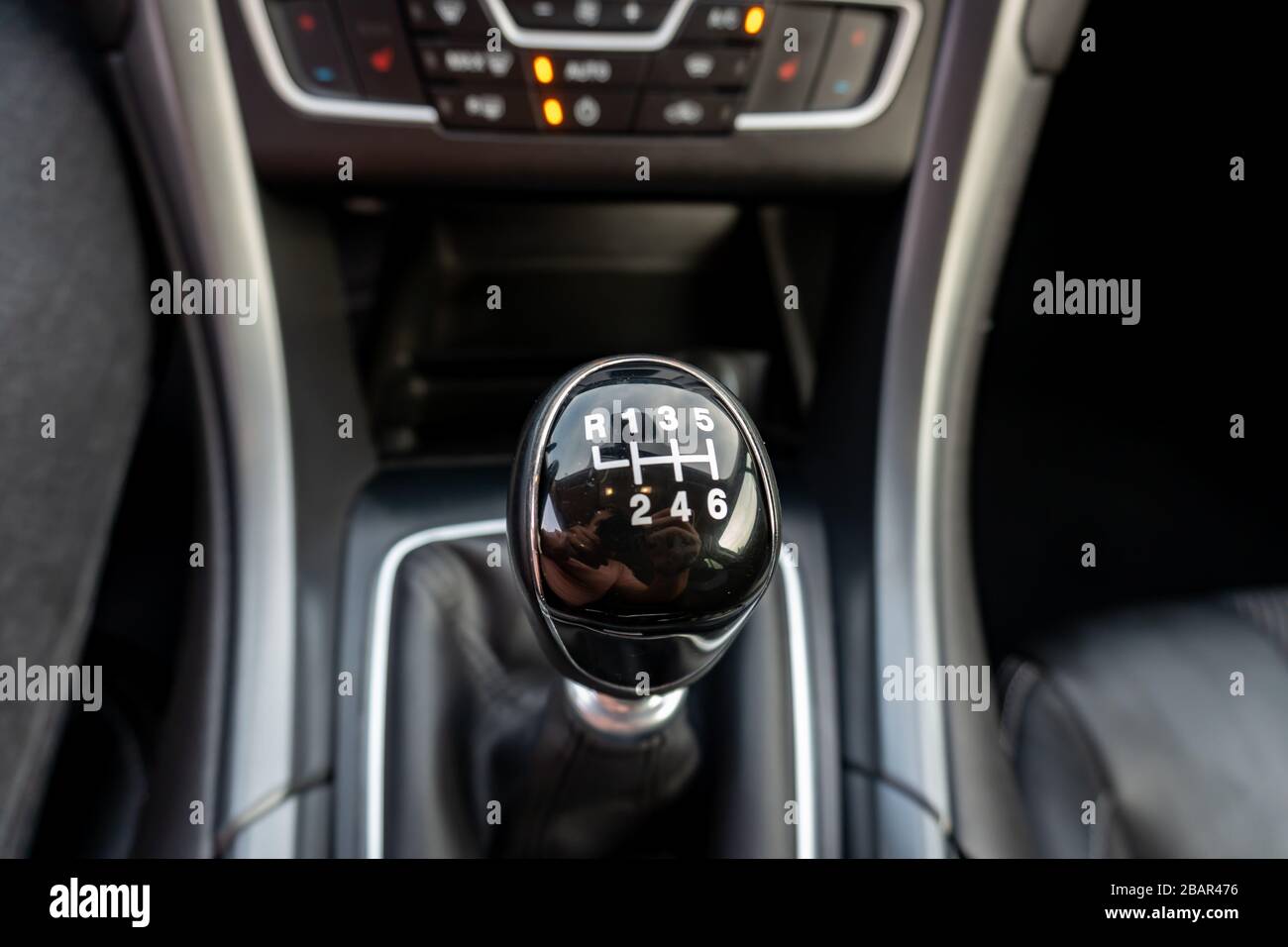 Inside car dashboard view.Detailed close-up photo of manual ...