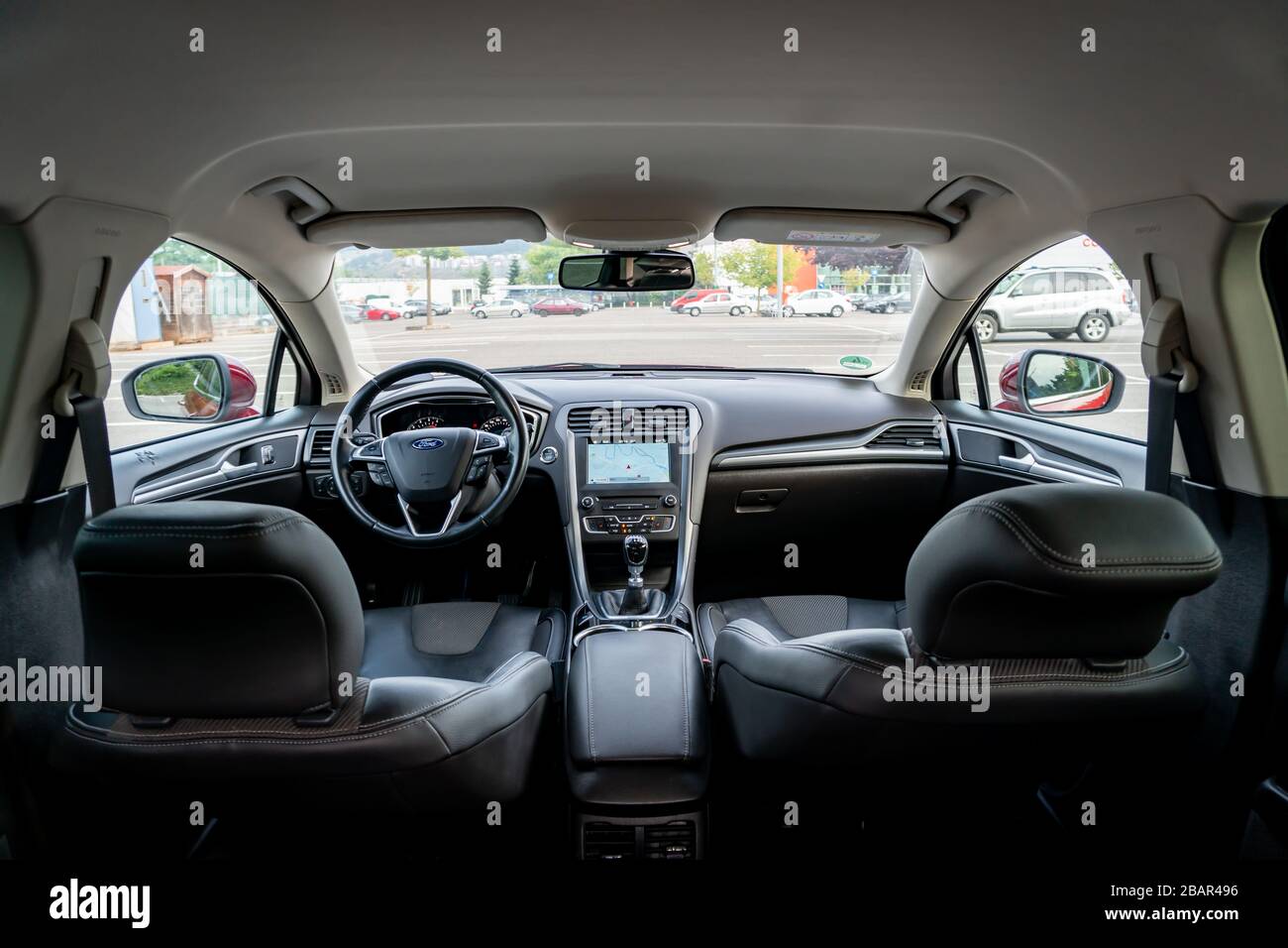 Leather upholstery combined with textile material. The luxurious ...