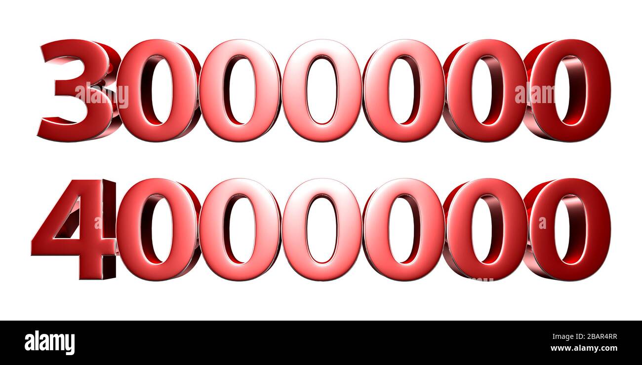 3D illustration 3 million and 4 million isolated on a white background ...