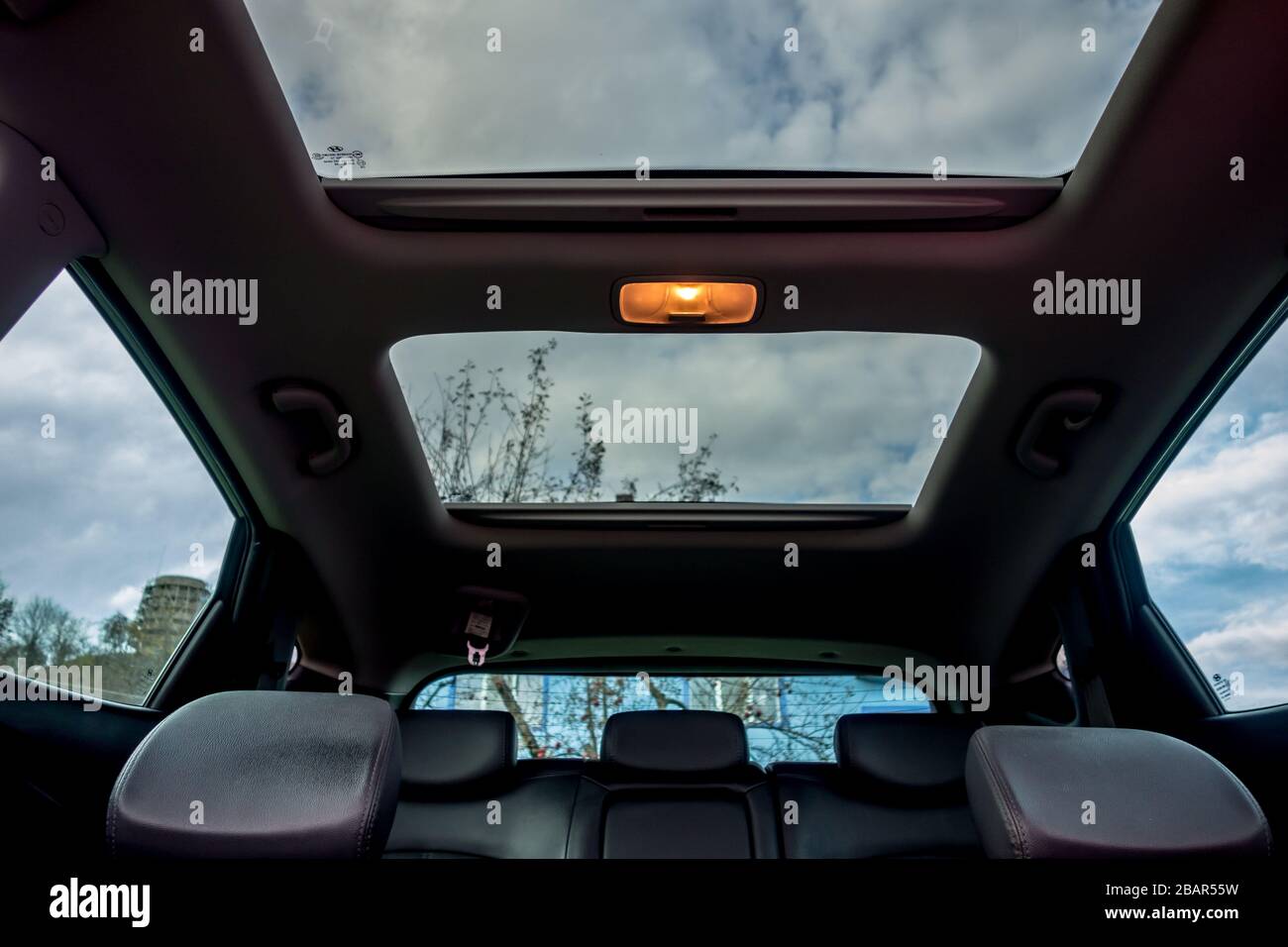 Panoramic view inside car - double sunroof hatch with tinted glass ...