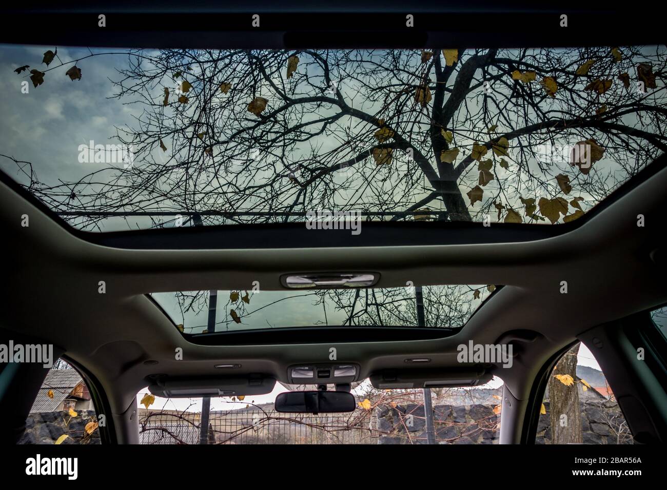 Panoramic view inside car - double sunroof hatch with tinted glass ...
