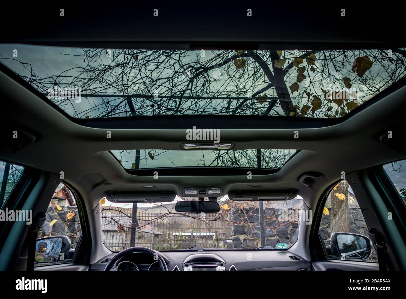 Panoramic view inside car - double sunroof hatch with tinted glass ...