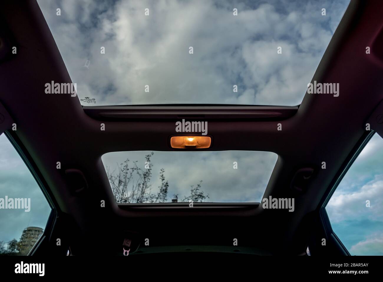 Panoramic view inside car - double sunroof hatch with tinted glass ...