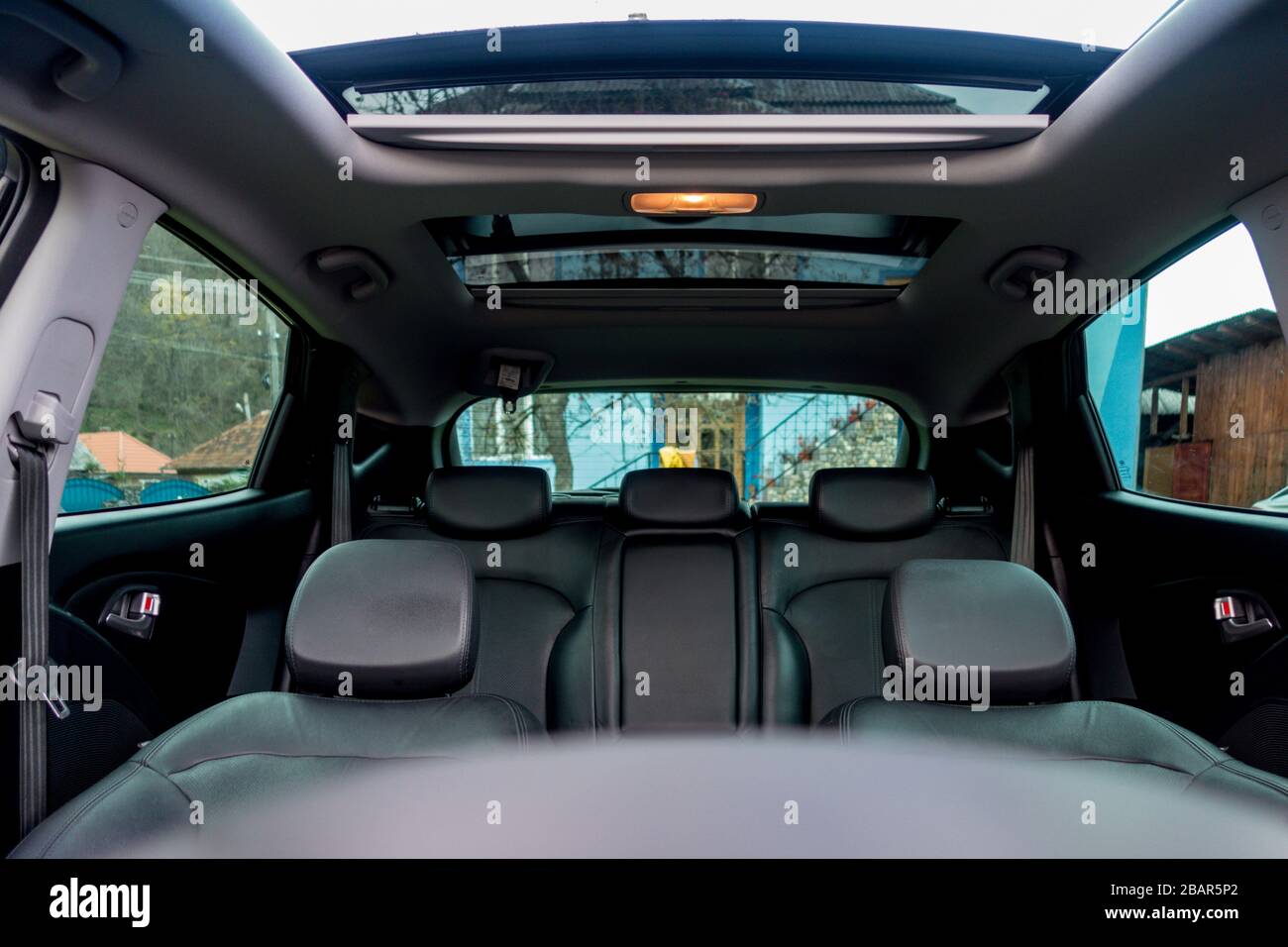 Panoramic view inside car - double sunroof hatch with tinted glass ...