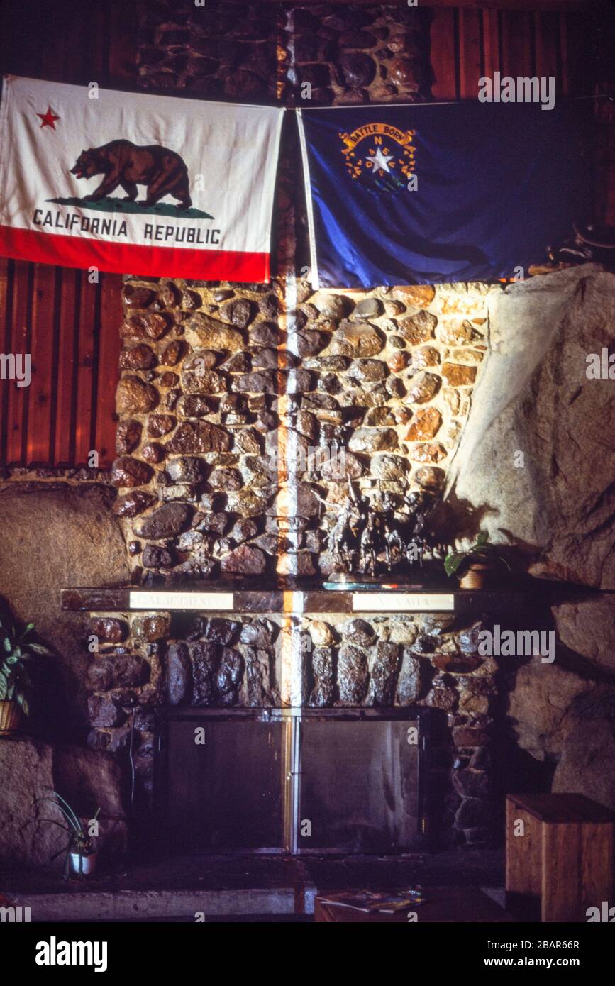 1987 archive image of the white line showing state boundary with flags ...