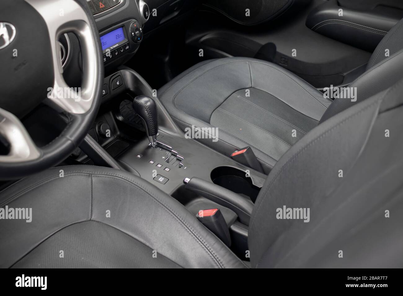 Automatic transmission gear, car interior. Automatic gear stick of a ...