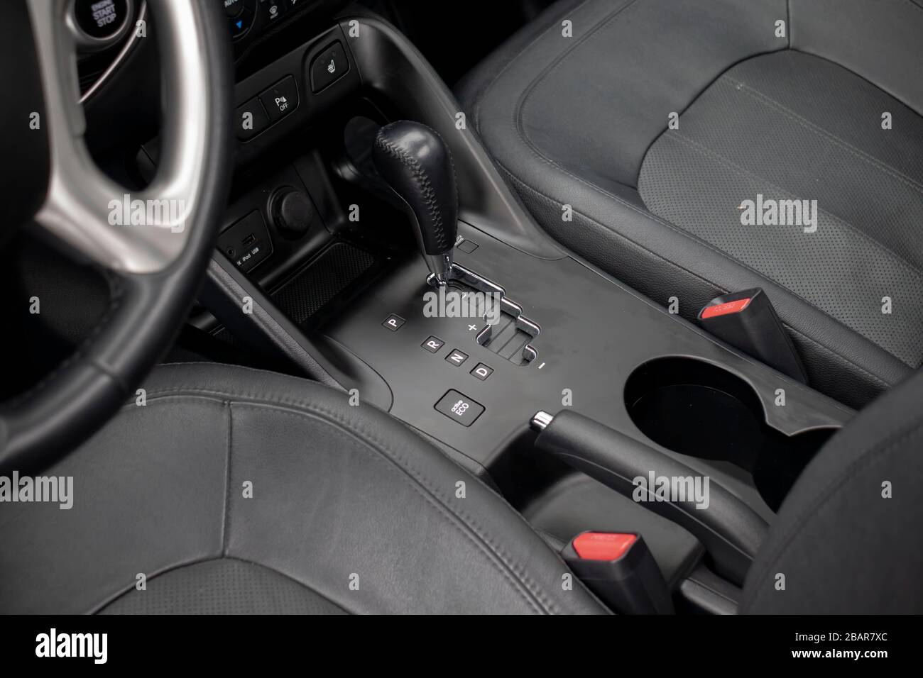 Automatic transmission gear, car interior. Automatic gear stick of a ...