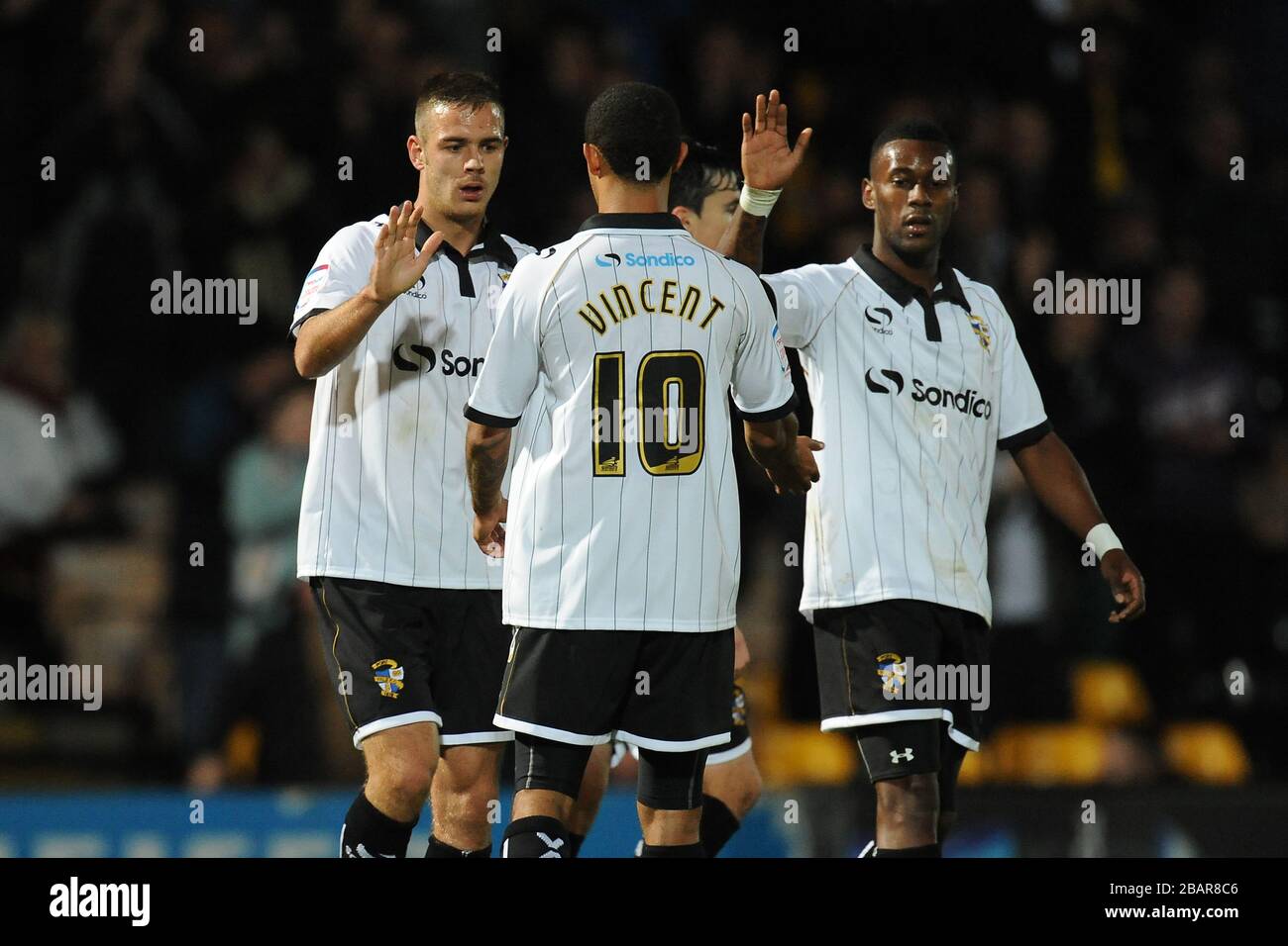 Port Vale's Tom Pope (left) celebrates his goal Stock Photo - Alamy
