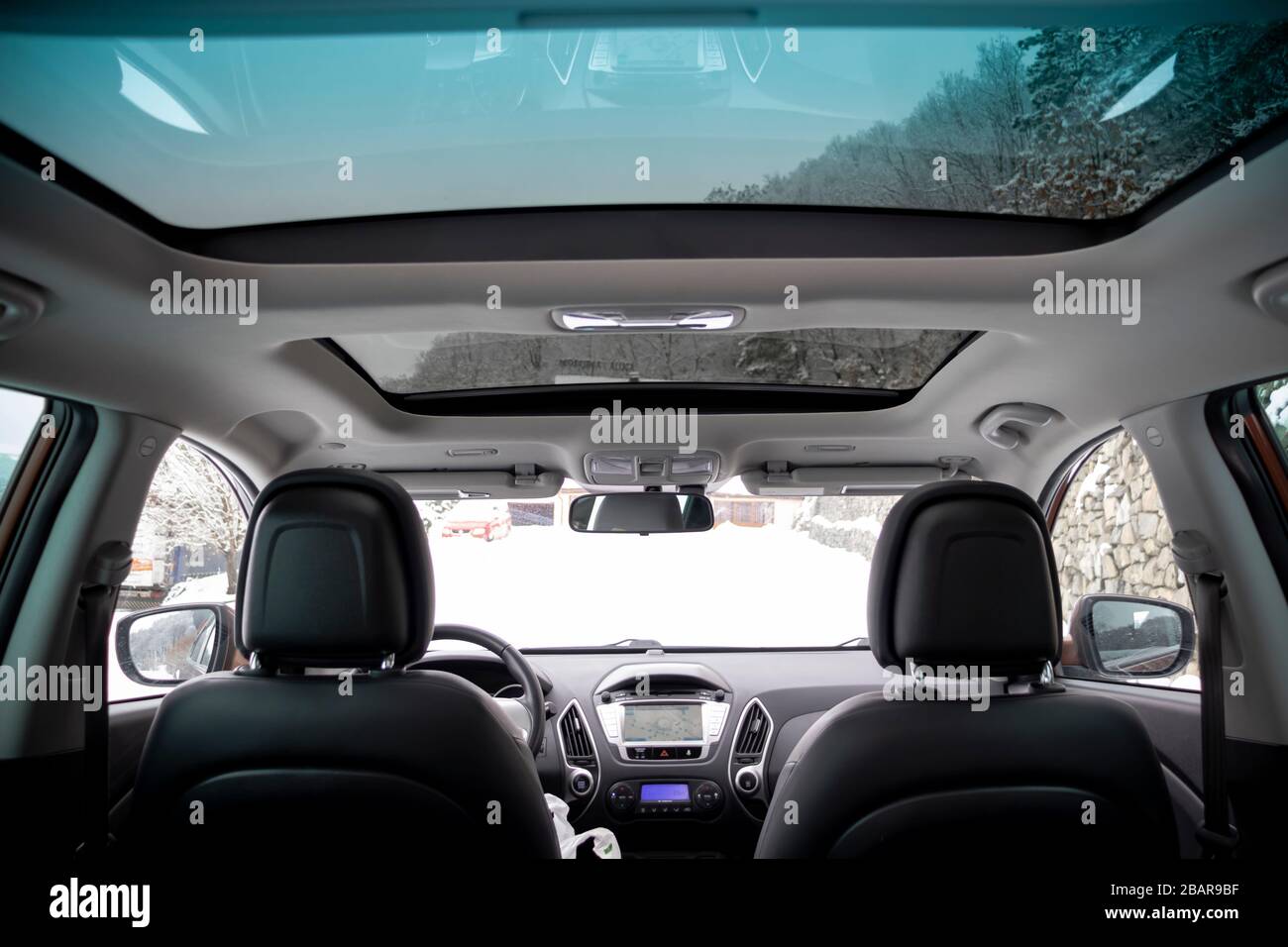 Panoramic view inside car - double sunroof hatch with tinted glass ...