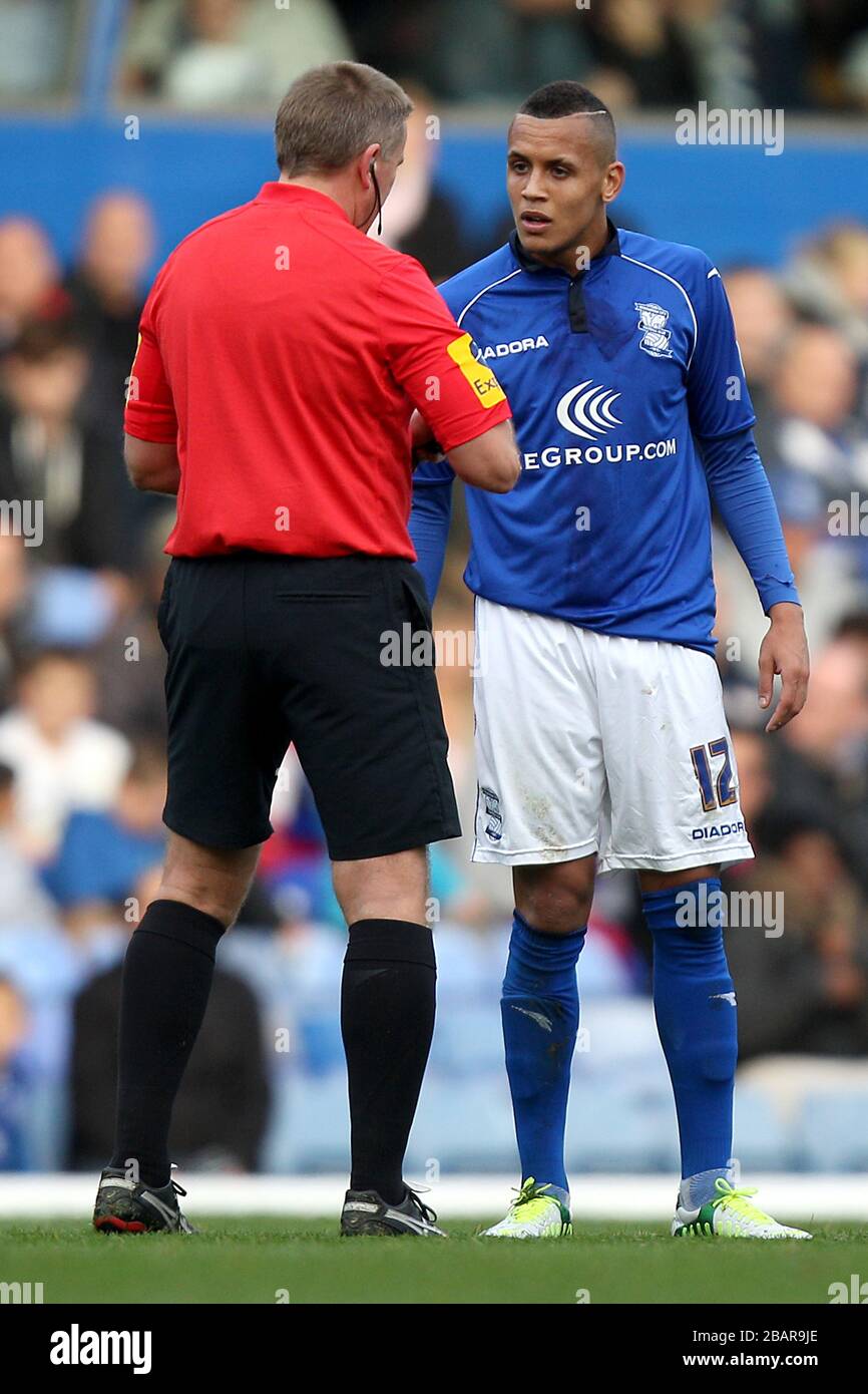 Birmingham City's Ravel Morrison speaks with referee Tony Bates Stock ...