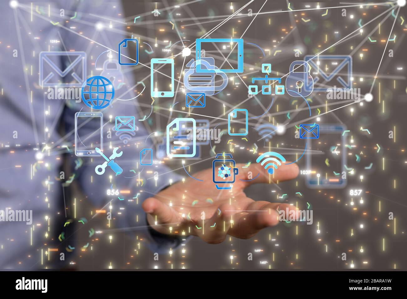 A Big data visualization. Network connection structure Stock Photo - Alamy