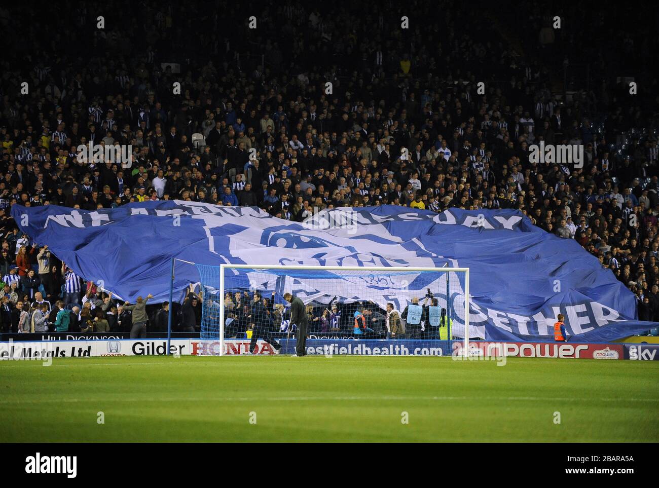 Sheffield Wednesday fans unfurl a giant banner in the stands Stock ...