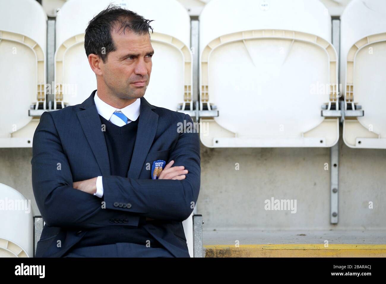Colchester United manager Joe Dunne before kick-off Stock Photo - Alamy