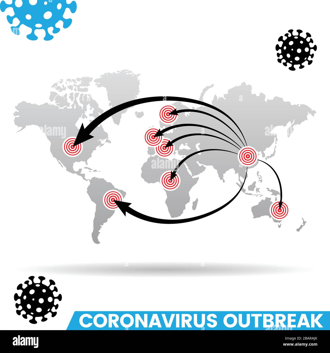 Illustration of Coronavirus Outbreak Grey World Map Graphic Stock ...