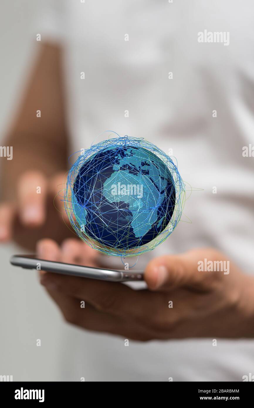 A Hand Holding World digital 3d Stock Photo - Alamy