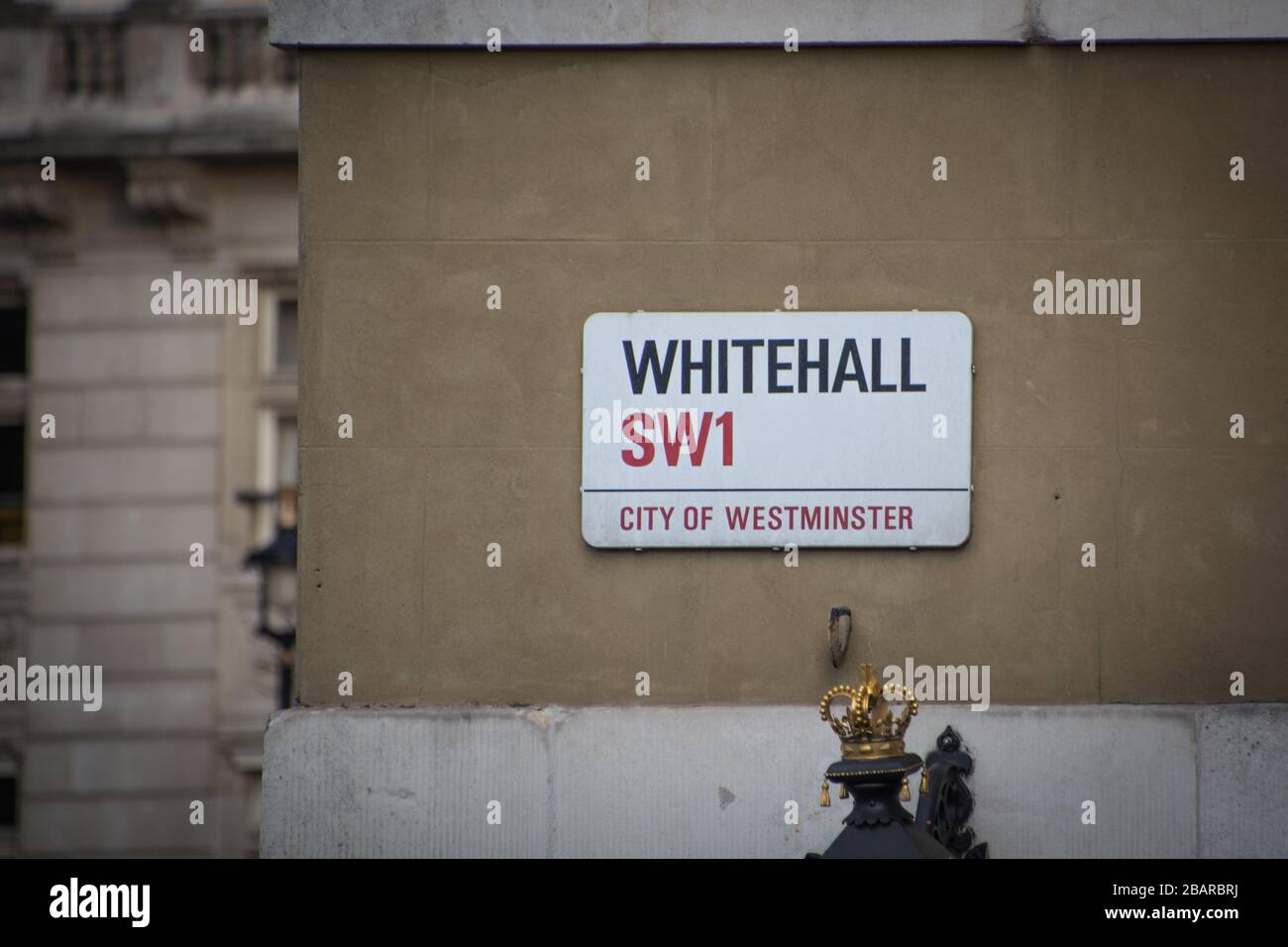 LONDON- Whitehall street sign in SW1 City of Westminster, a famous ...