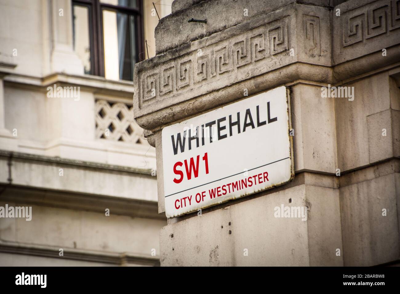 LONDON- Whitehall street sign in SW1 City of Westminster, a famous ...