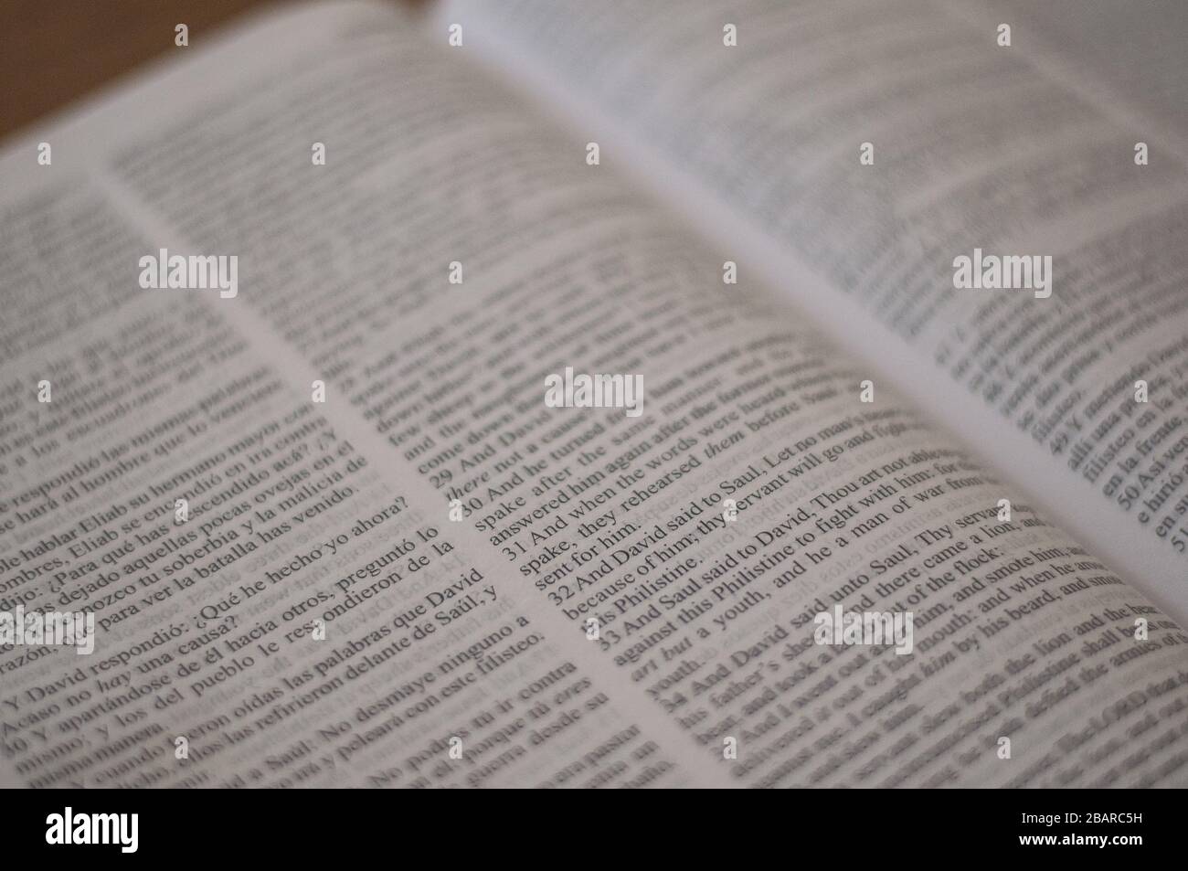 Closeup shot of an open bible with a blurred background Stock Photo - Alamy