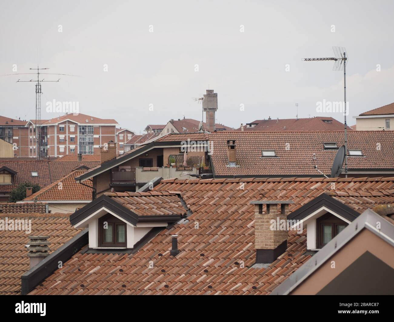 aerial view of roofscape and skyline of western European city Stock ...