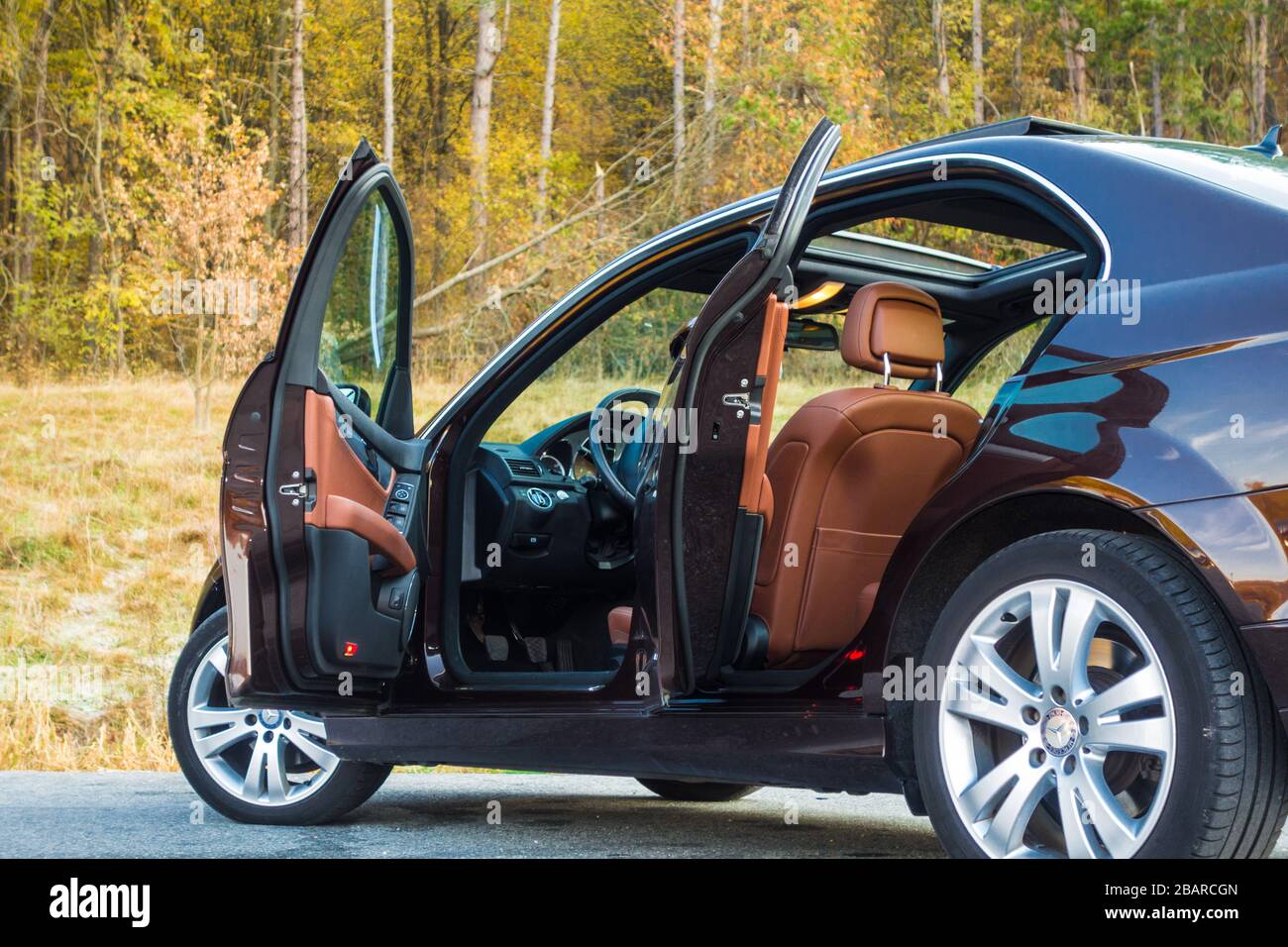 Mercedes Benz W204-Inside car interior with front and back seats ...