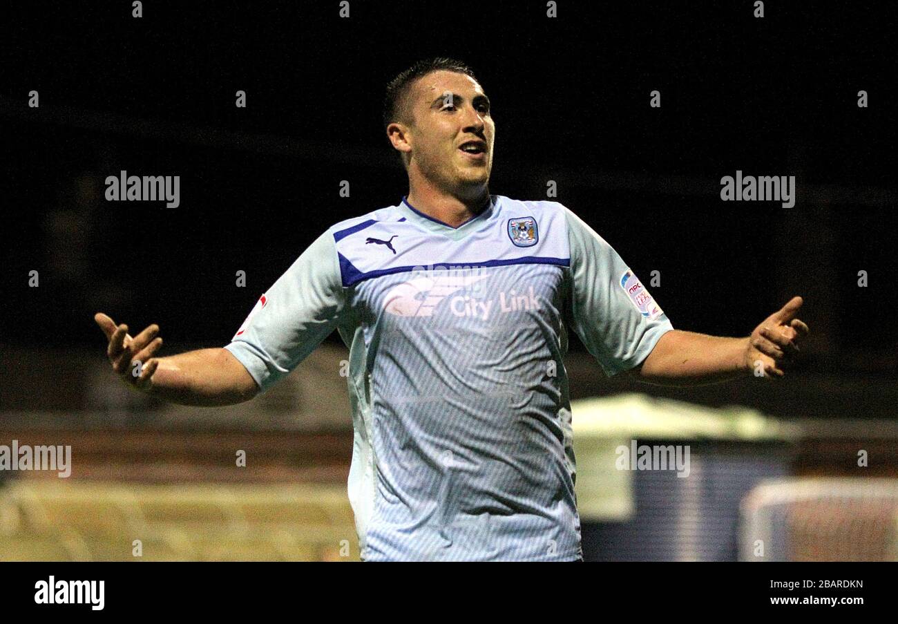 Coventry City's Callum Ball scores his side's second goal of the game ...