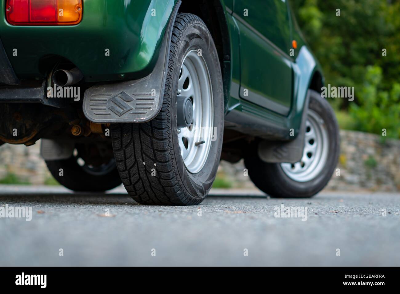 Alloy wheels with tires mounted on. Close-up photo of profile model ...