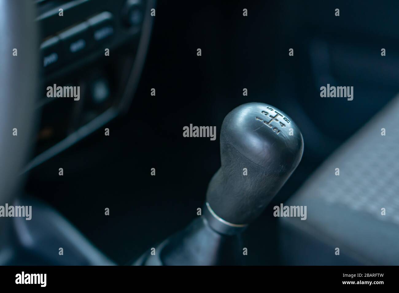 Inside car dashboard view.Detailed close-up photo of manual ...
