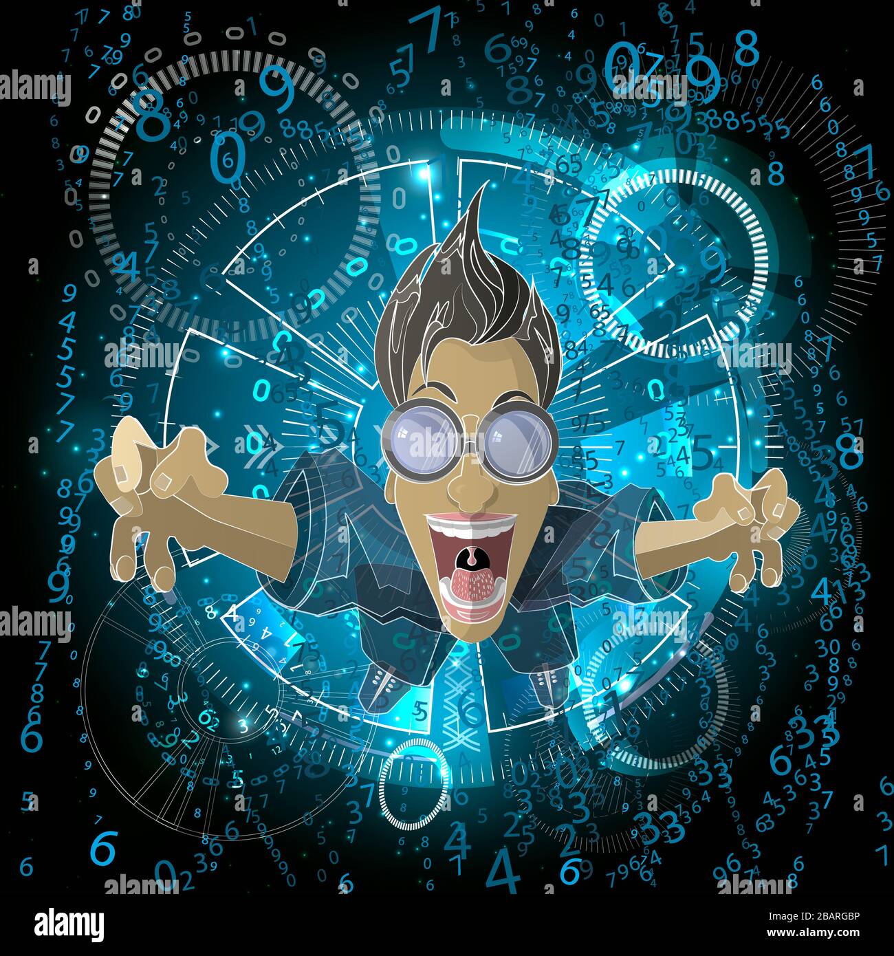 Hacker breaks the code. abstract illustration, a man among the numbers ...