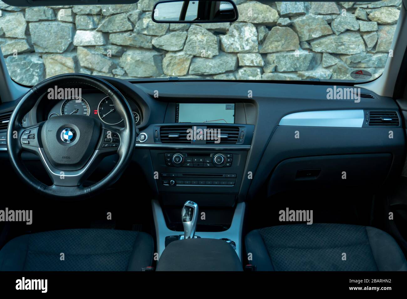 Automatic transmission gear, car interior. Automatic gear stick of a ...