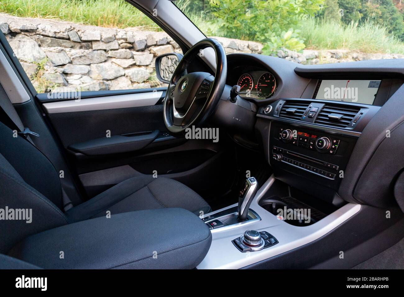 Automatic transmission gear, car interior. Automatic gear stick of a ...