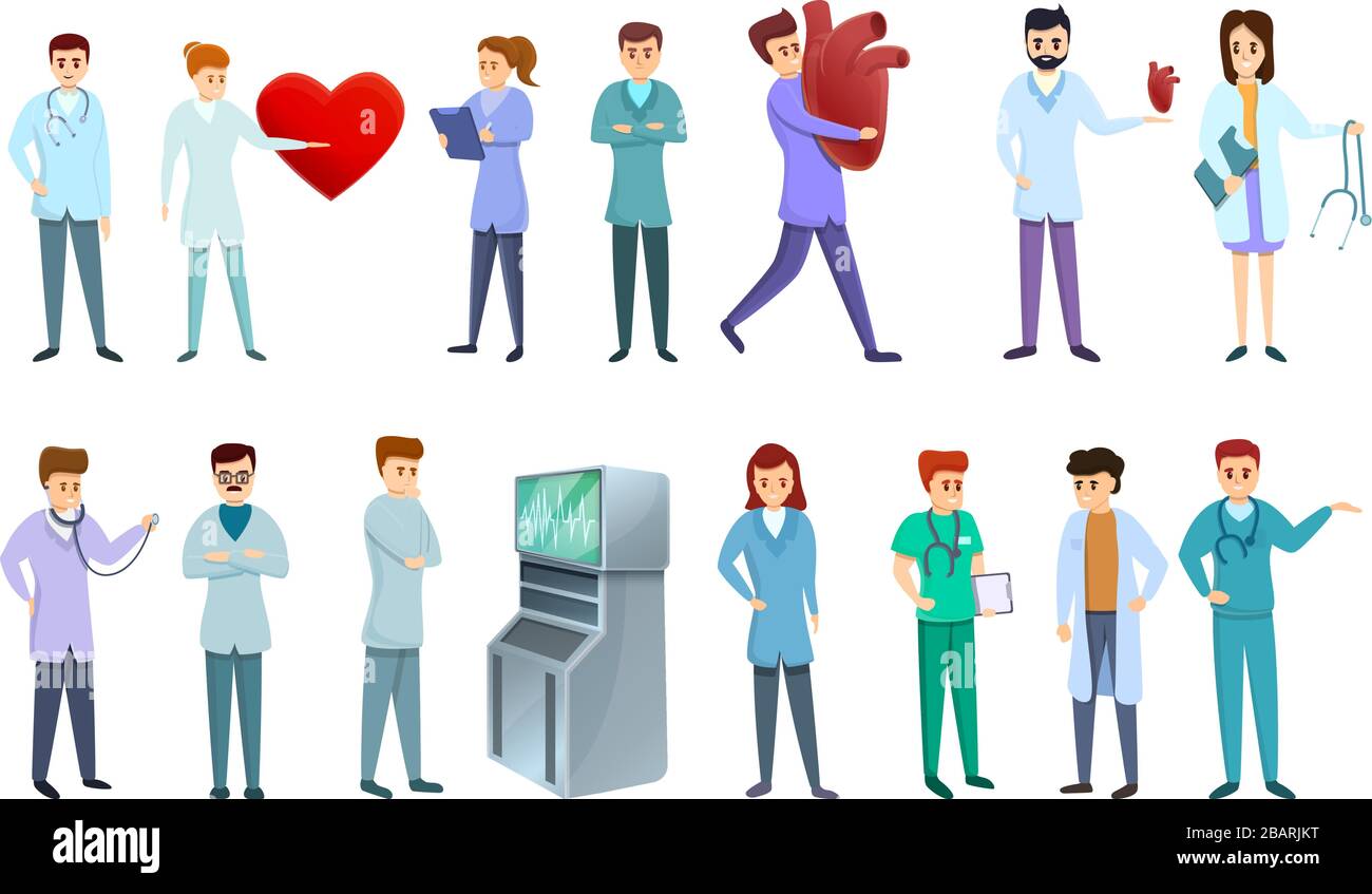Cardiologist icons set. Cartoon set of cardiologist vector icons for ...