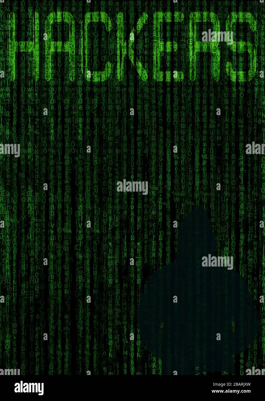 A black and green computer code graphic designed with copy space for ...