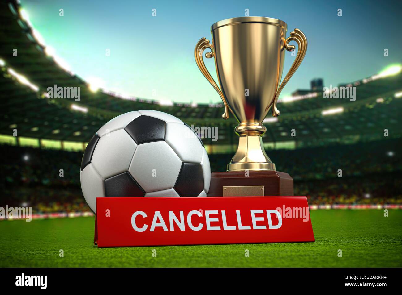 Football cup tourement or football match cancelled concept. 3d ...