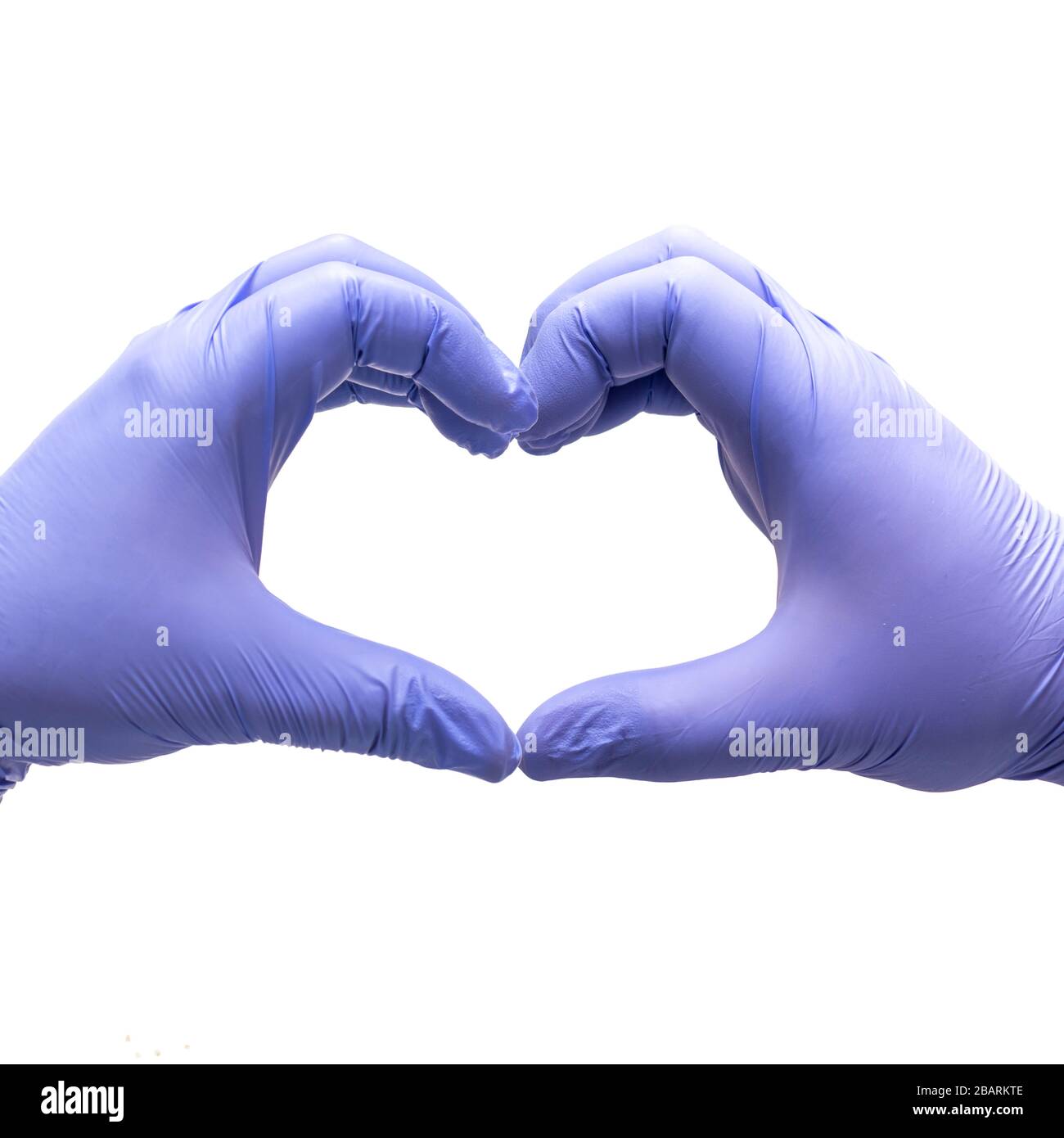 Love signs from hands with medical gloves. White background with copy ...