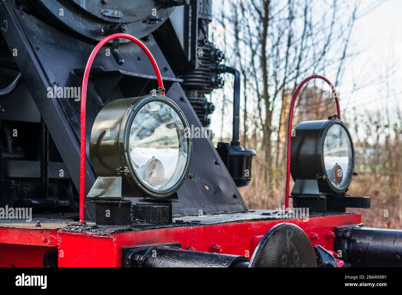 Closeup shot of the headlights of a locomotive train Stock Photo - Alamy