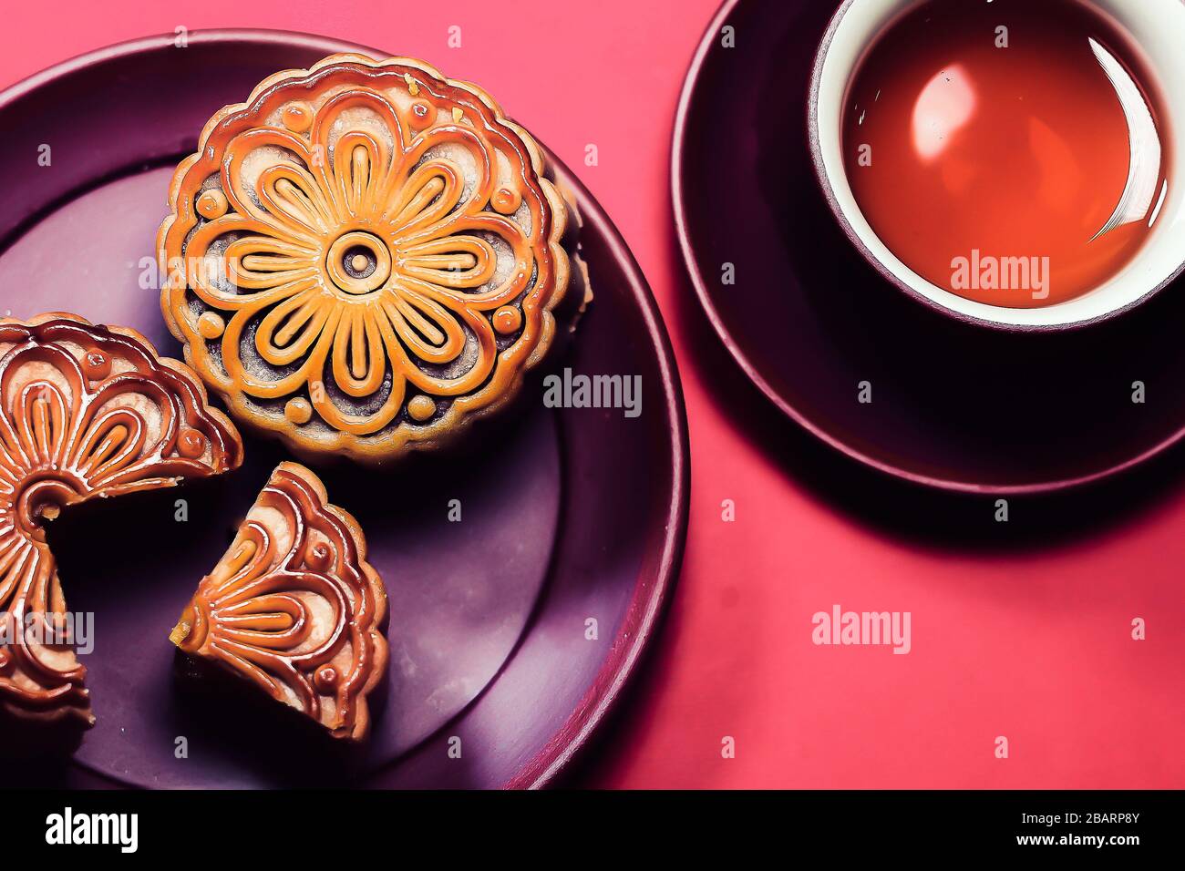 Moon cake on the red background,Asian traditional festival, Mid-Autumn ...