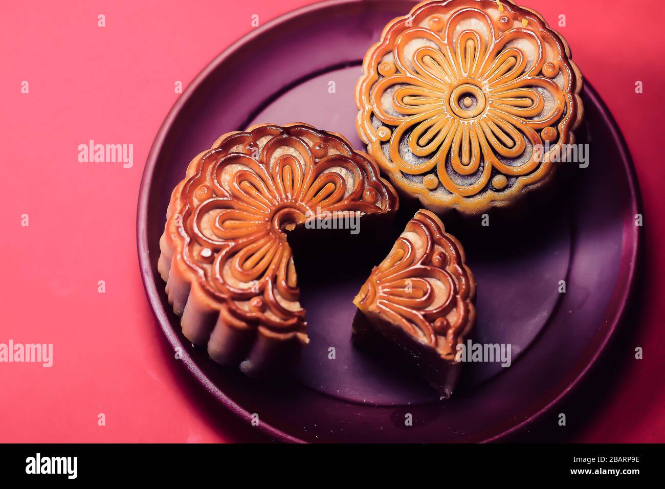 Moon cake on the red background,Asian traditional festival, Mid-Autumn ...