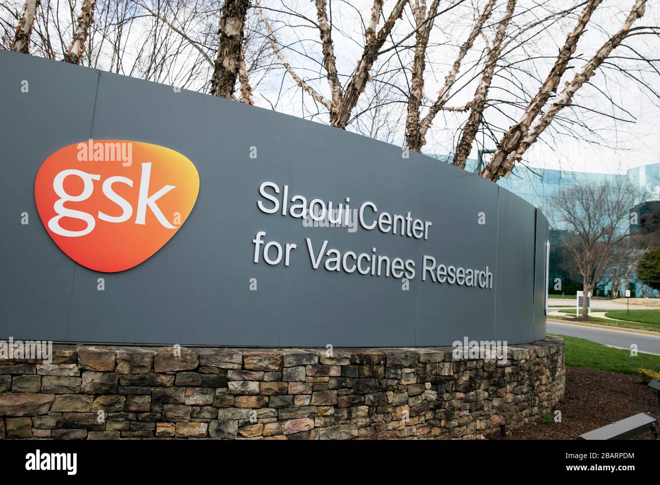 A logo sign outside of the GlaxoSmithKline (GSK) Slaoui Center for ...