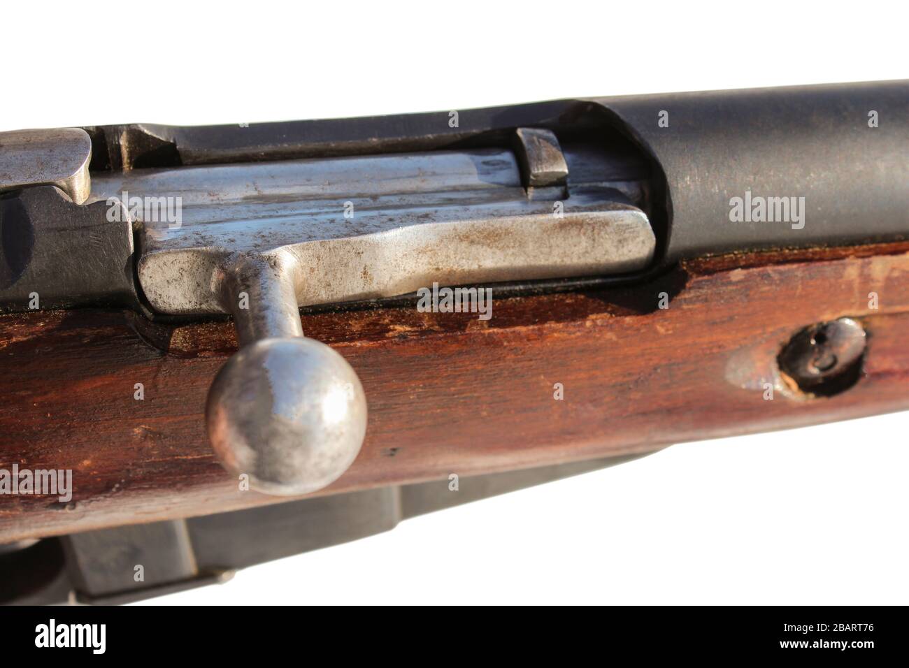 Manual shutter rifle close up isolated on white Stock Photo - Alamy