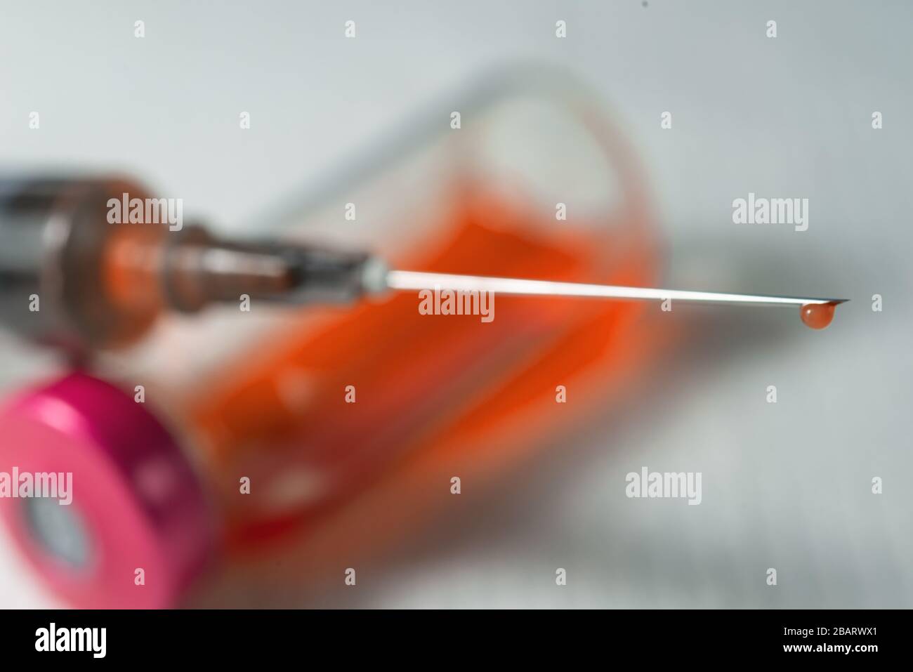 Close up vaccine vial needle dose flu vaccine drug syringe medical ...