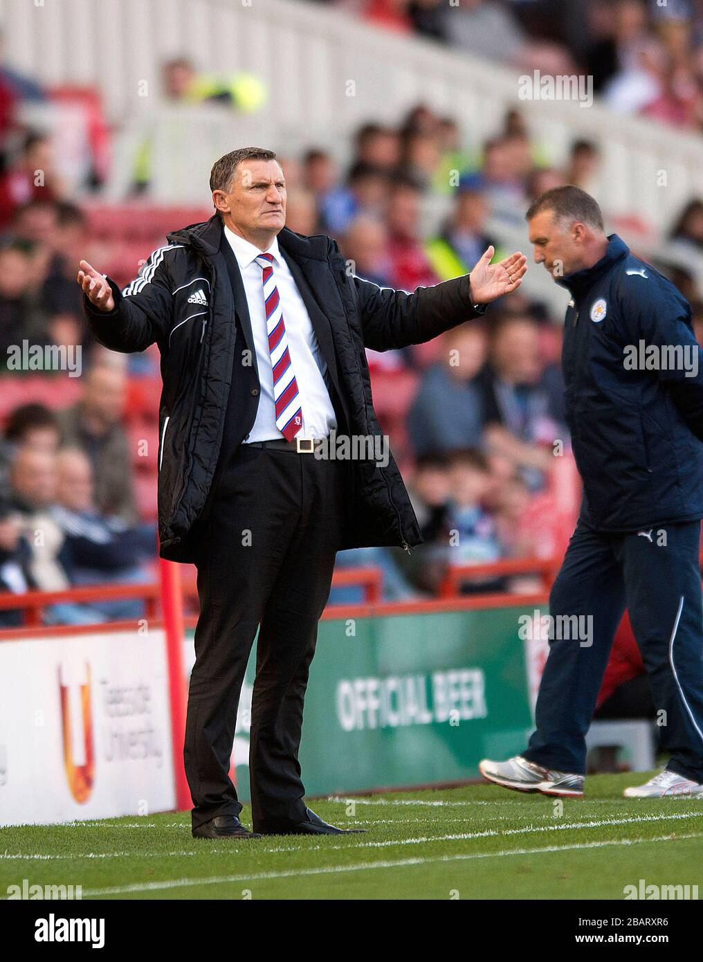 Middlesbrough's manager Tony Mobray questions the referees decision ...