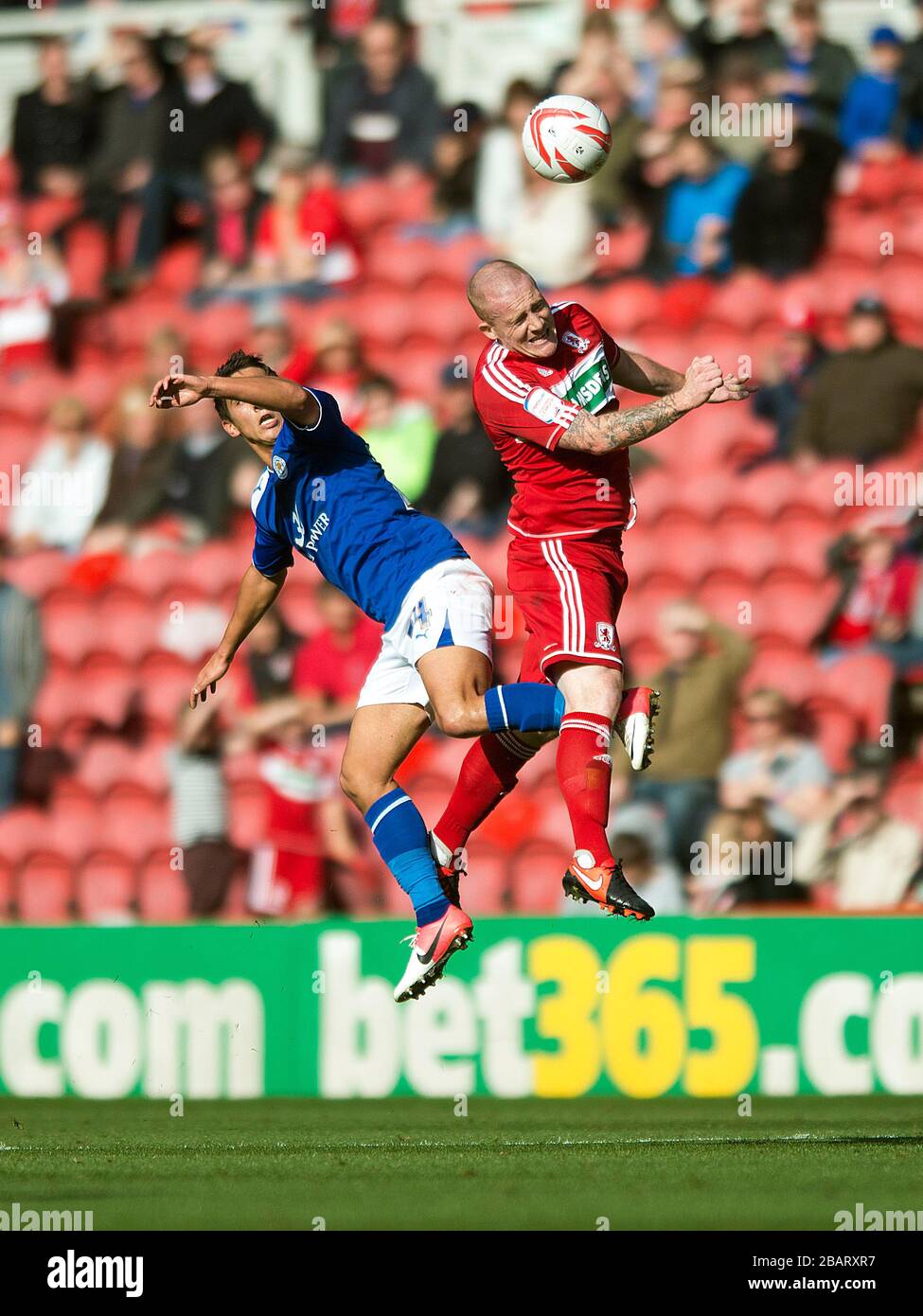 Middlesbrough's Nick Bailey and Leicester City's Martyn Waghorn battle ...