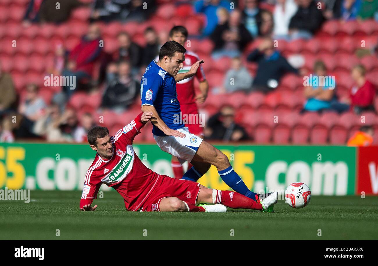 Middlesbrough's Kevin Thomson (left) and Leicester City's Matty James ...